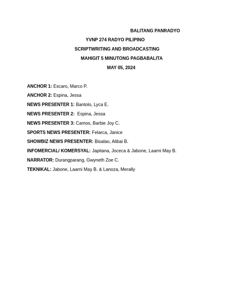 Radio Broadcasting Script | PDF