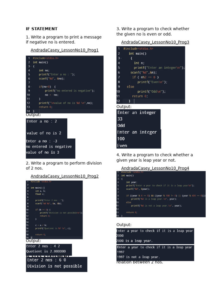 Control Statements Programming Exercises | PDF
