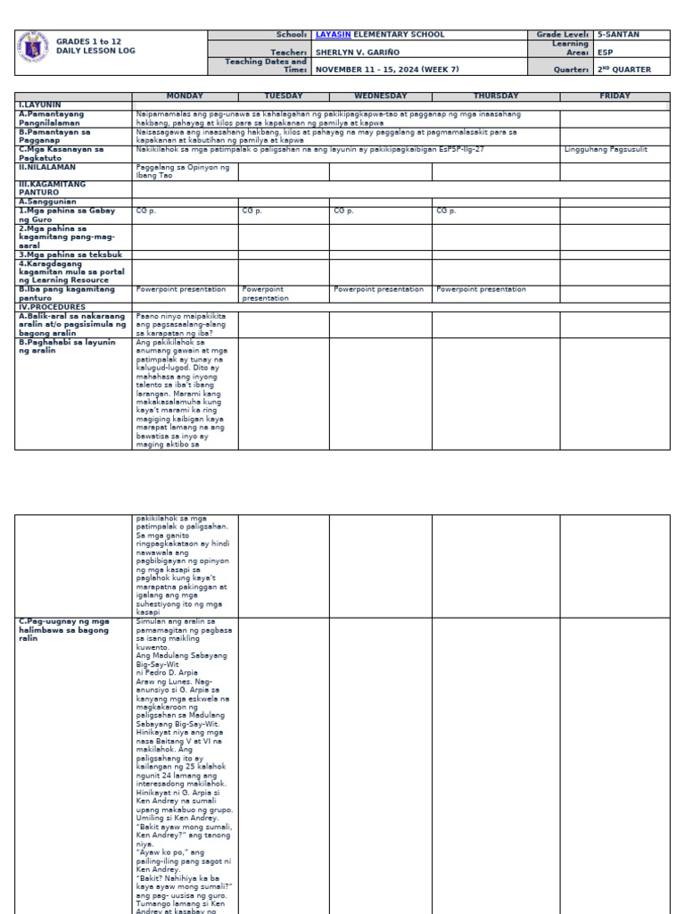 DLL - Esp 5 - Q2 - W7 New | PDF