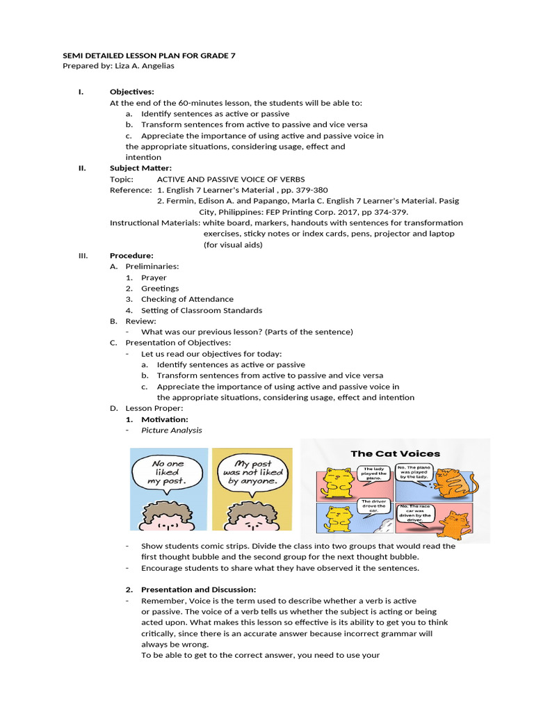 Semi Detailed Lesson Plan For Grade 7 | PDF | Subject (Grammar ...