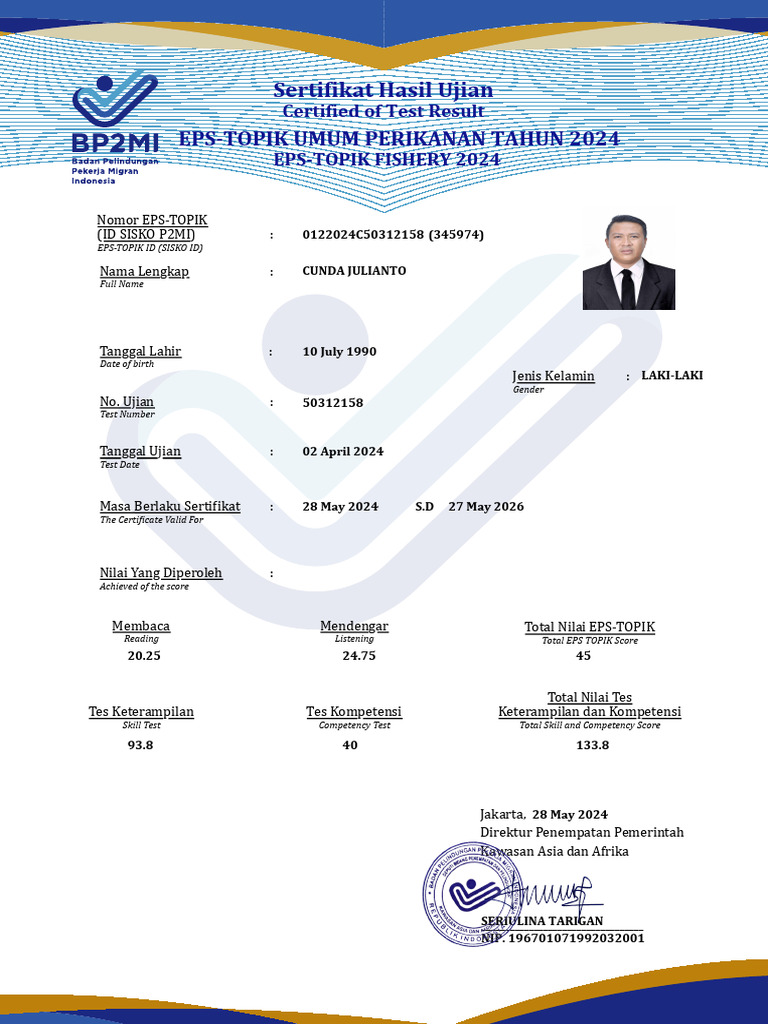 Sertifikat Kelulusan CUNDA JULIANTO | PDF
