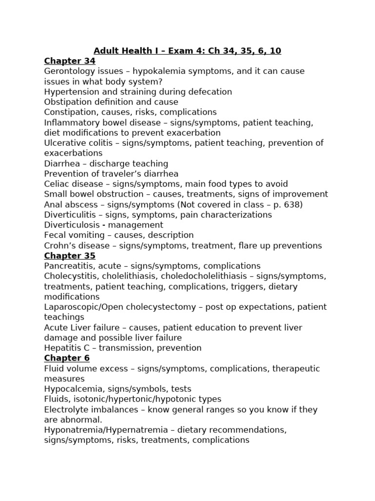 Adult Health Exam 4: Key Topics Overview | PDF