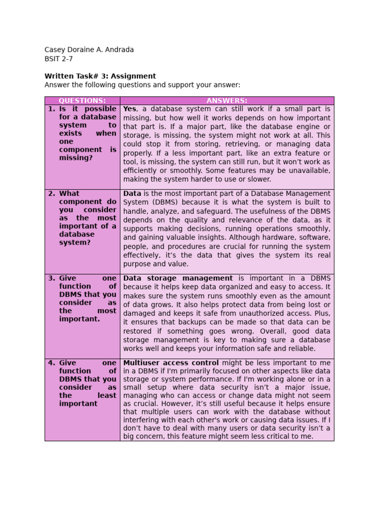 Written Task 3 Assignment | PDF | Databases | Information Management