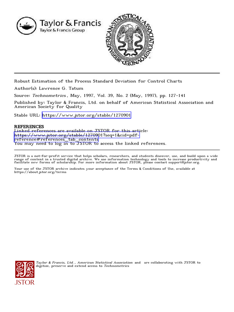 Robust Estimation of The Process Standard Deviation For Control Charts ...