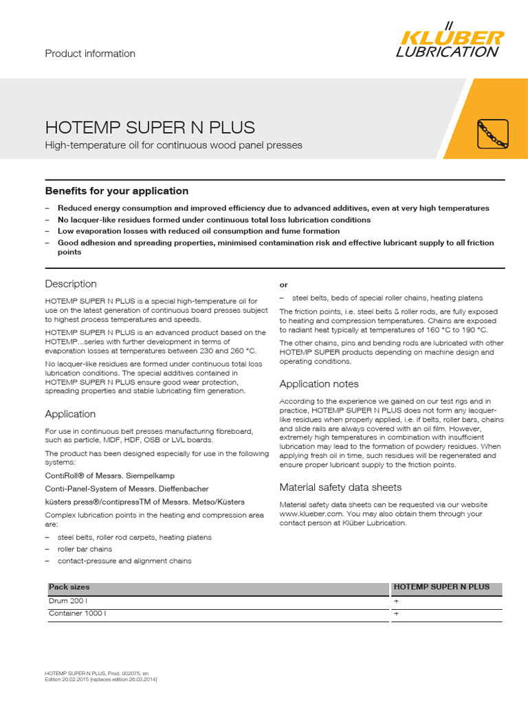 Tds - Kluber Hotemp Super N Plus - en | PDF | Friction | Lubricant