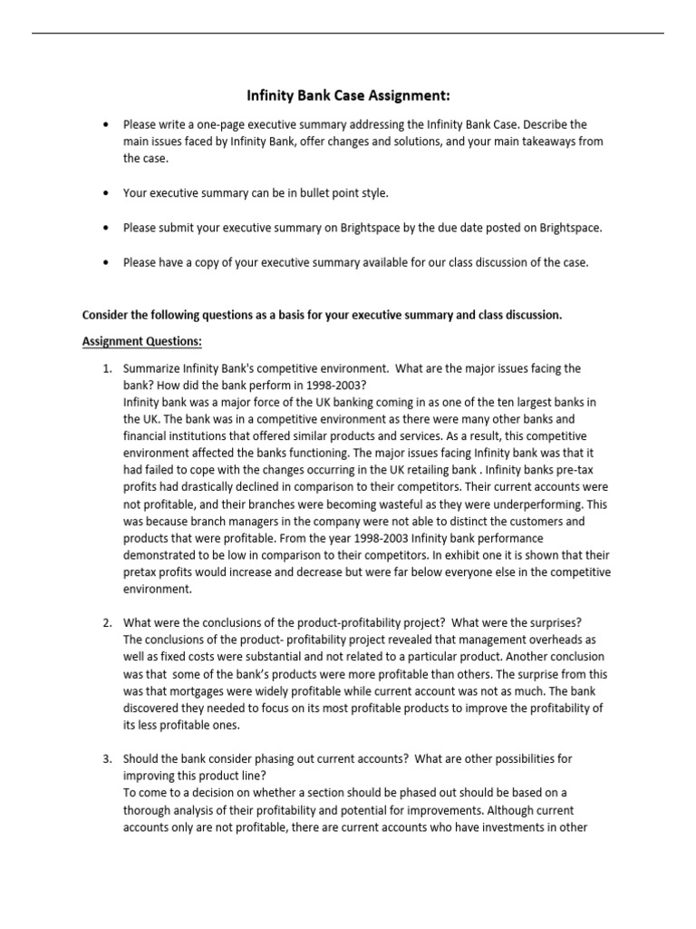 Infinity Bank Case Analysis Summary | PDF | Banks | Transaction Account