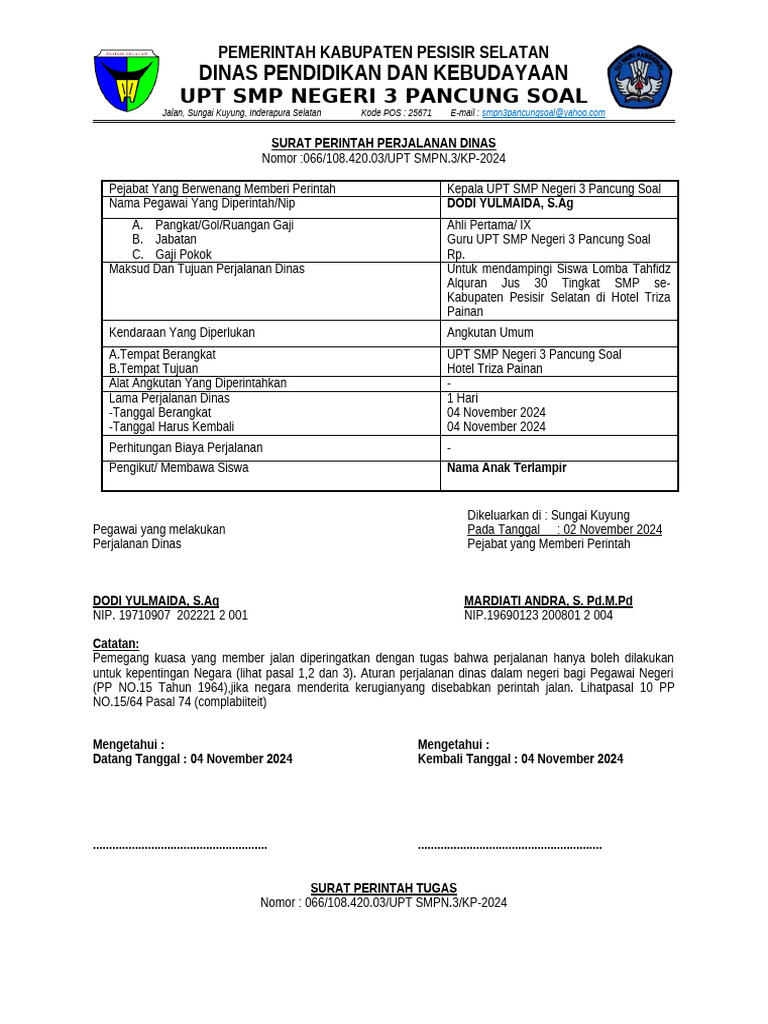 SPPD Siswa Tahfidz | PDF