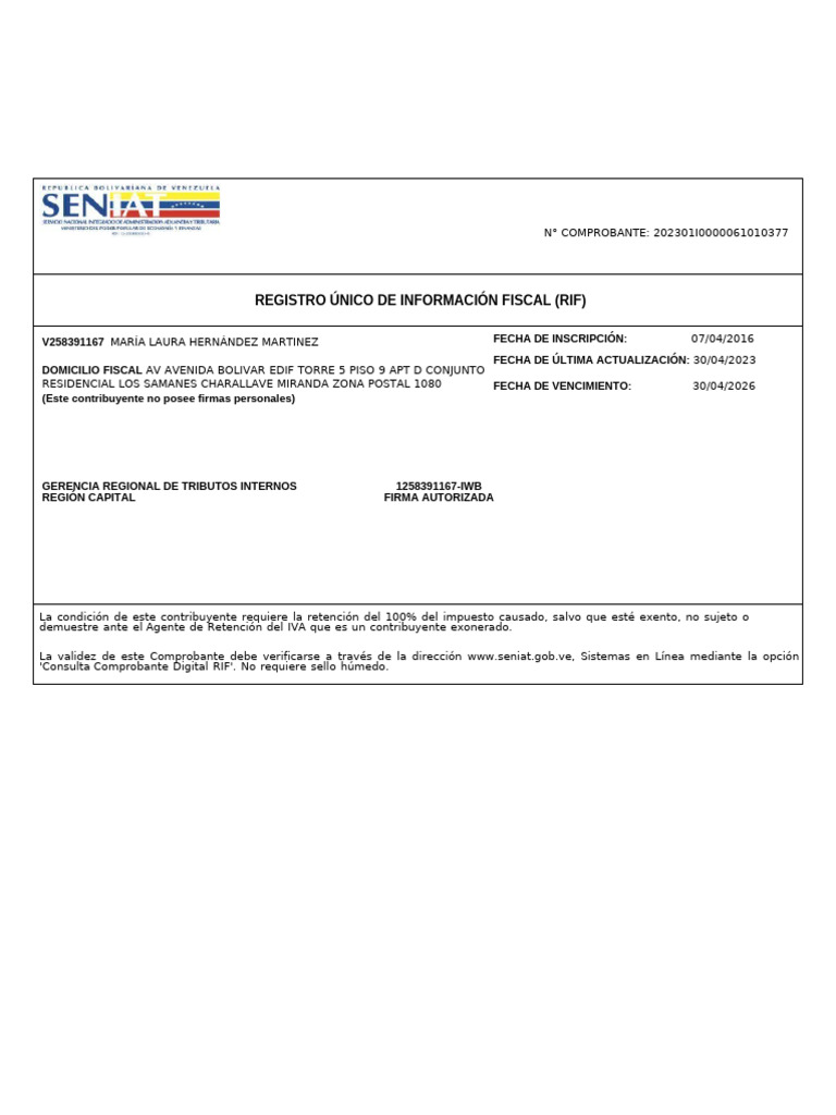 Cedula y Rif Maria Laura | PDF | Finanzas y dinero