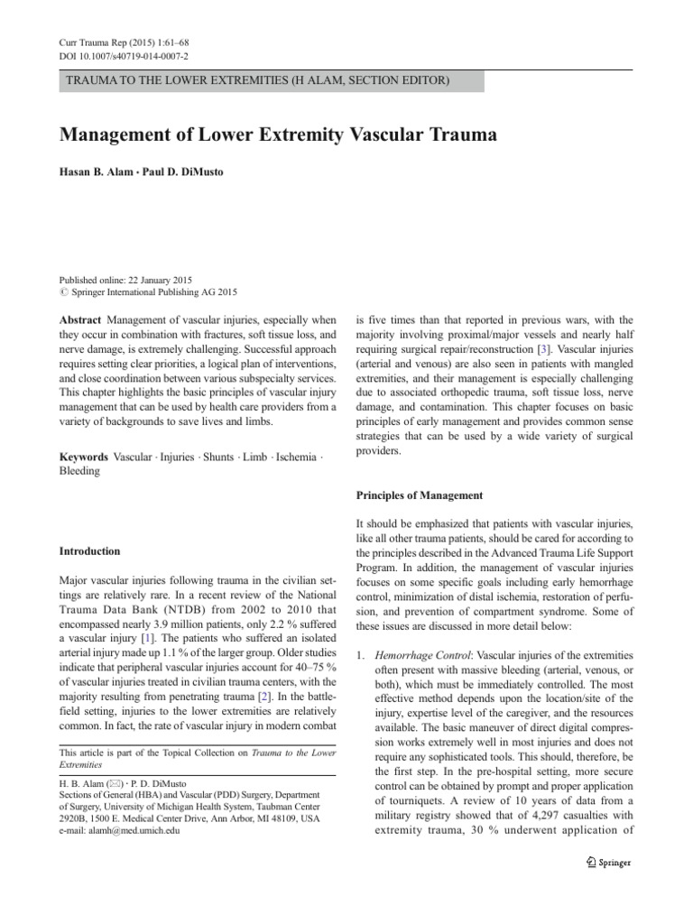Management of Lower Extremity Vascular Trauma | PDF | Interventional ...