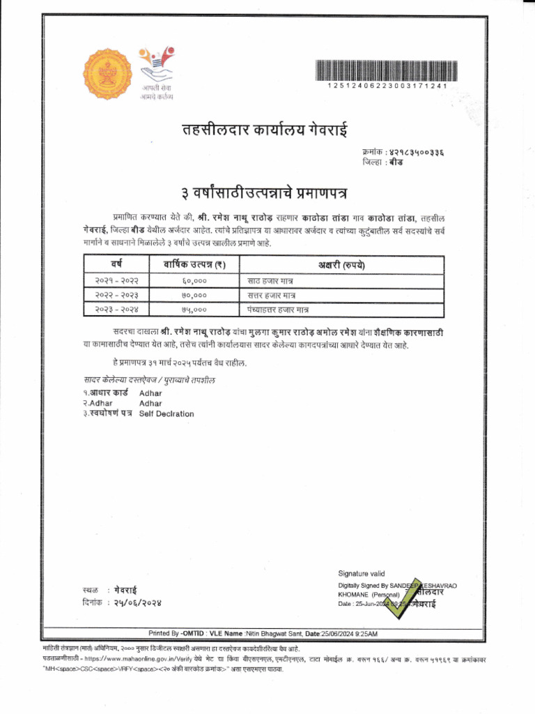 Income Cerificate | PDF