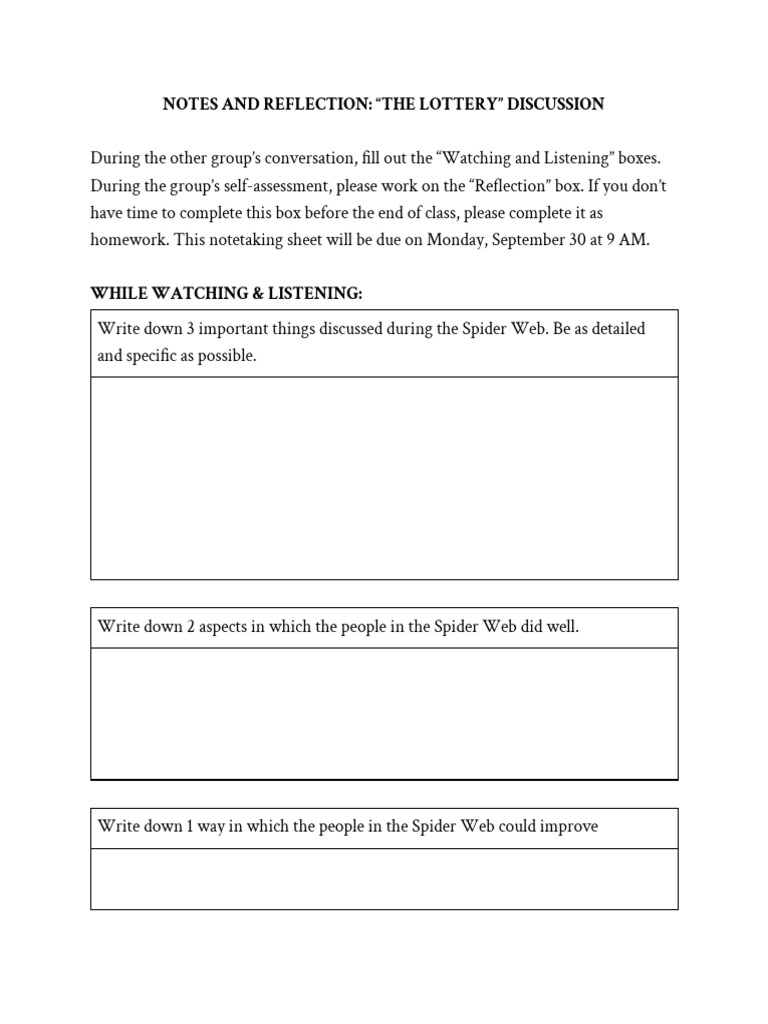 SWD - Fish Bowl Notetaking - The Lottery | PDF