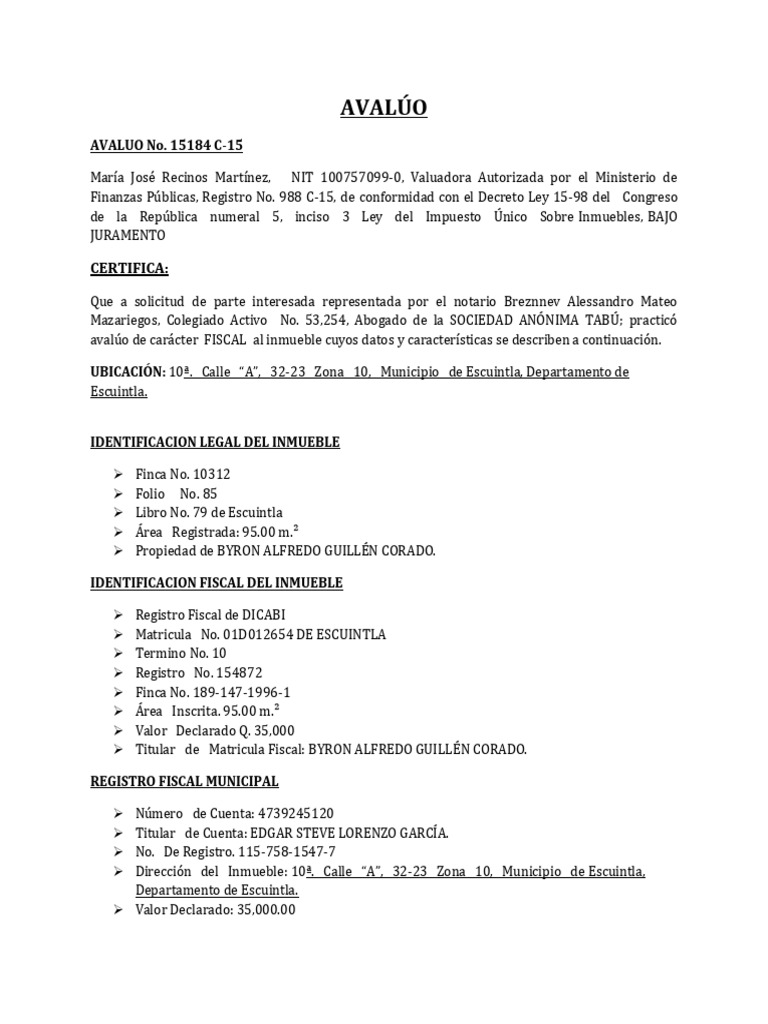 Avalúo S.A. Tabú | PDF | Hormigón | Valoración (Finanzas)