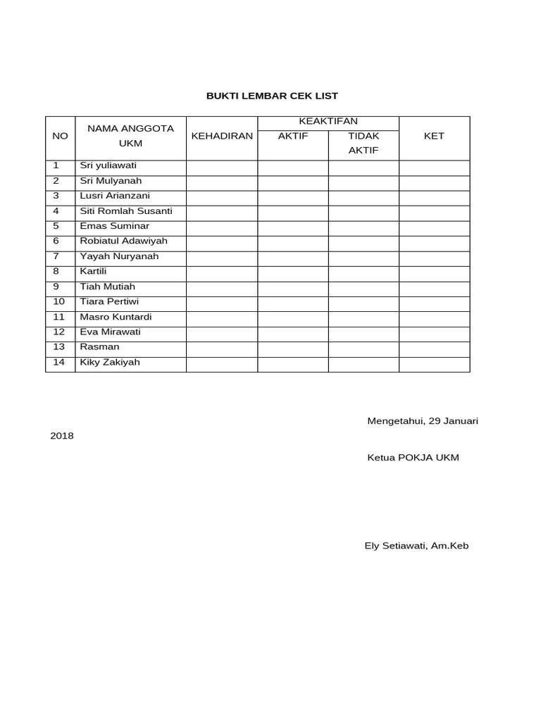 Bukti Lembar Cek List | PDF