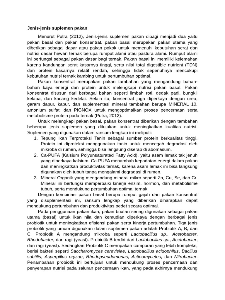 Jenis Jenis Suplemen Pakan | PDF
