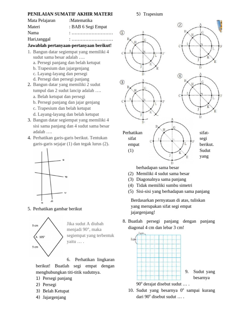 Penilaian Sumatif MATEMATIKA BAB 4 Segi Empat | PDF | Metode & Bahan Ajar