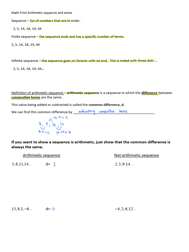 Math 9 Arithmetic Sequence and Series Day 1 | PDF | Mathematical ...