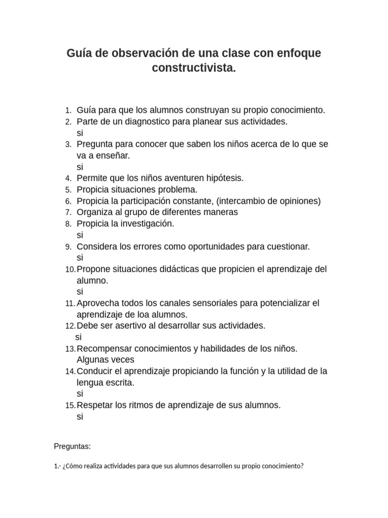 Guía de Observación de Una Clase Con Enfoque Constructivista | PDF | Salud y bienestar