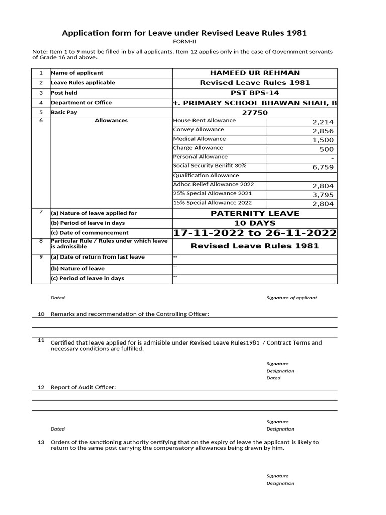 Long Leave Form-II | PDF