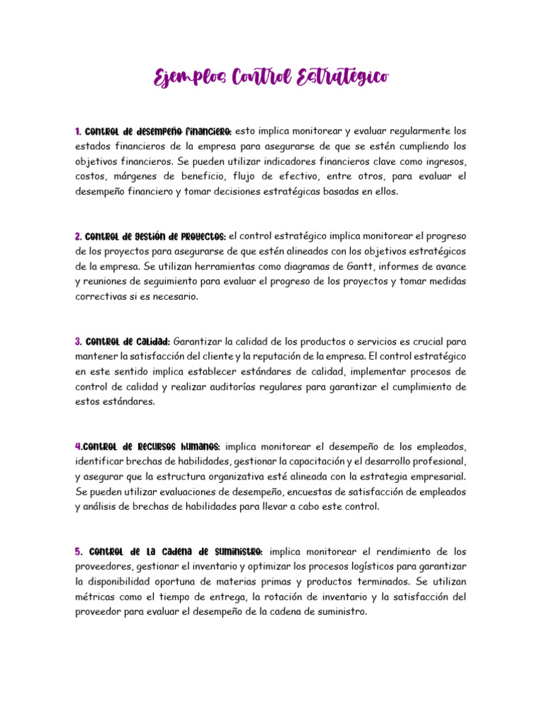 Ejemplos Control Estratégico | PDF