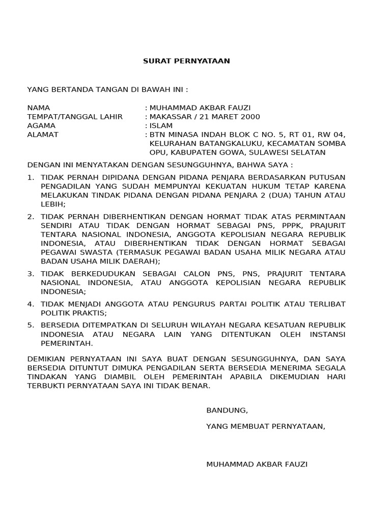 Surat Pernyataan 5 Poin Kendari | PDF