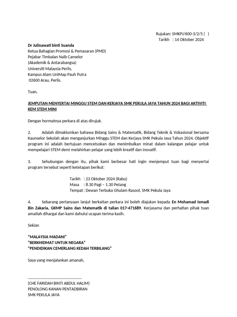 SURAT JEMPUTAN STEM | PDF