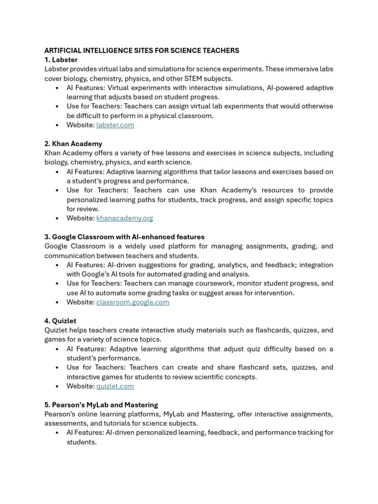 AI Tools for Science Teachers | PDF | Artificial Intelligence ...