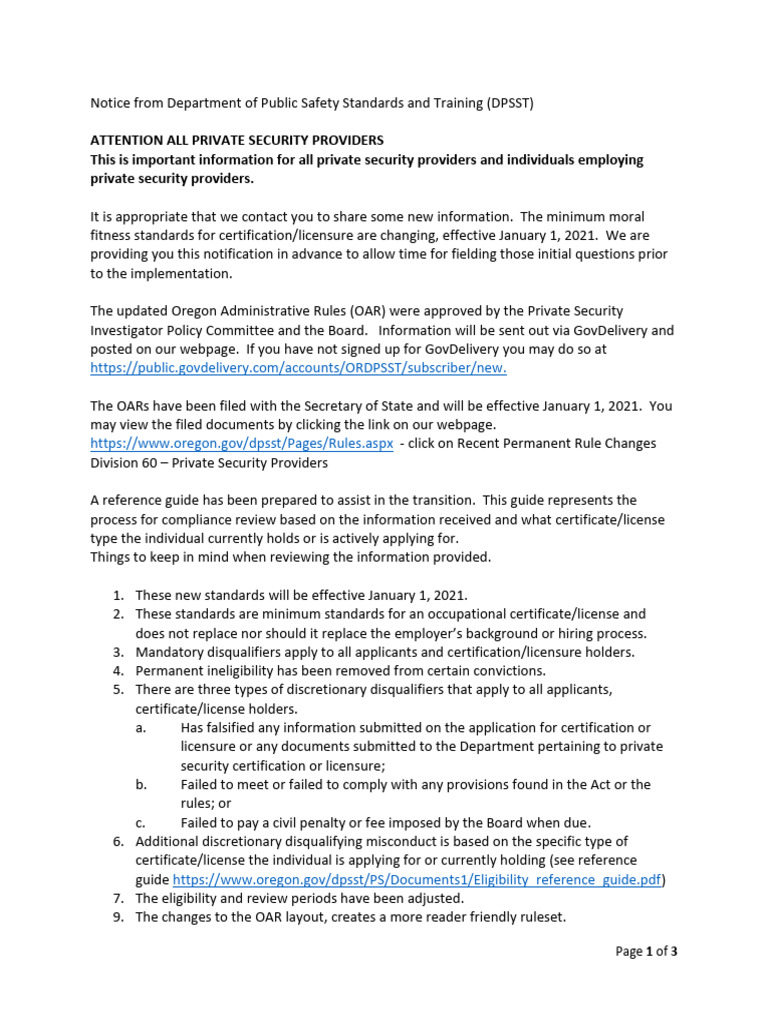 Updates to Private Security Standards | PDF | Certification | Crimes