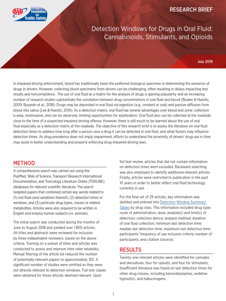 19 0297 - AAAFTS - Oral Fluid Research Brief - r2 | PDF | Tetrahydrocannabinol | Psychoactive Drugs