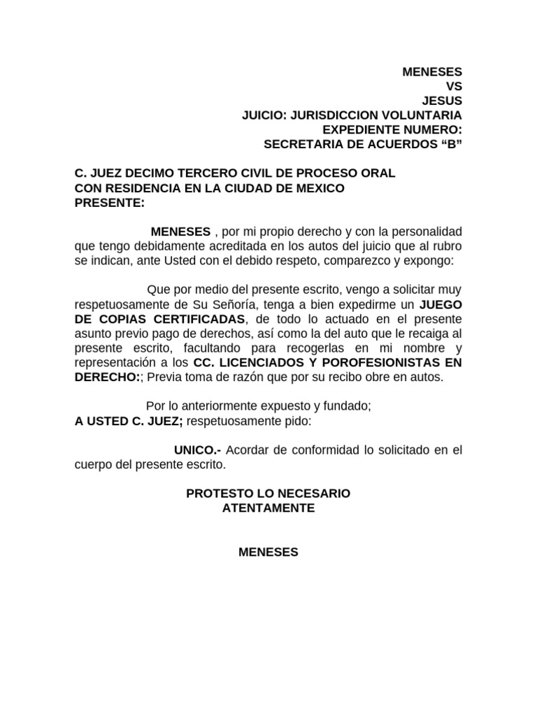 Escrito Solicitando Copias | PDF | Derecho