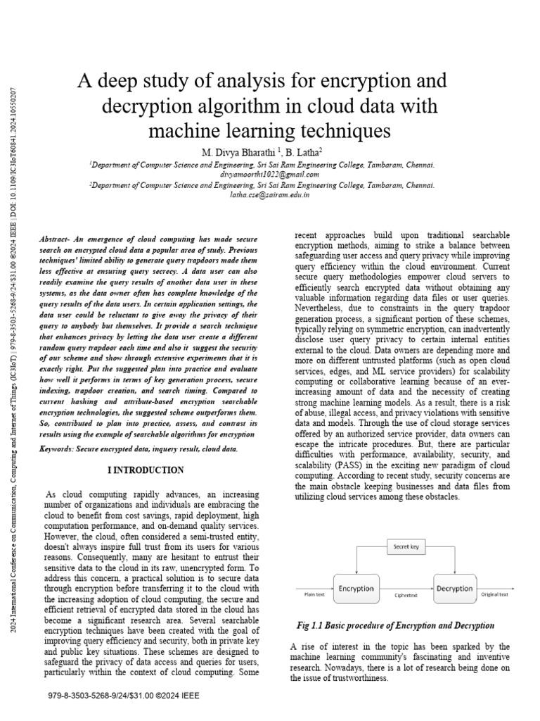 A Deep Study of Analysis For Encryption and Decryption Algorithm in Cloud Data With Machine ...