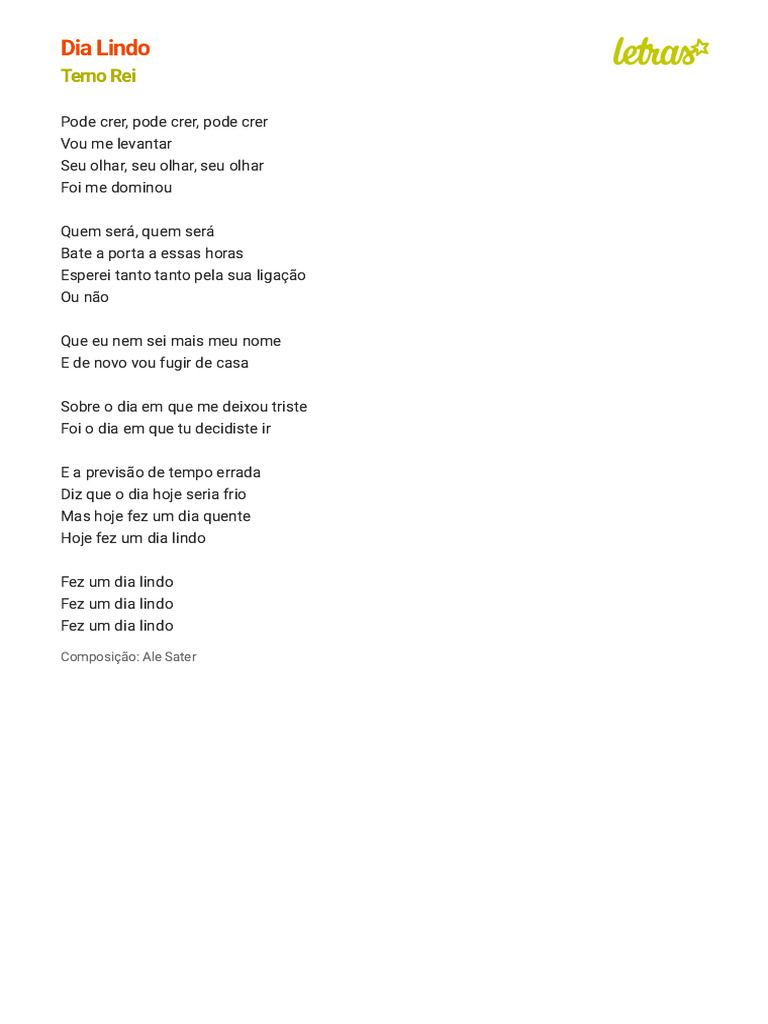 DIA LINDO - Terno Rei (Impressão) | PDF