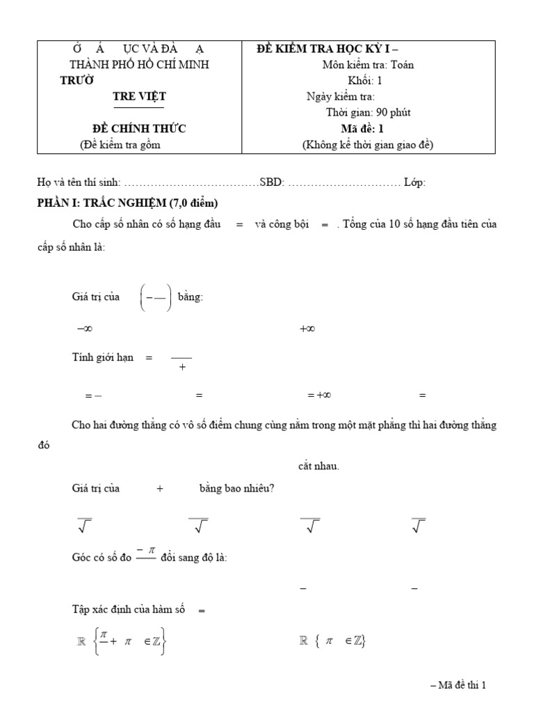Toan 11 - Tre Viet - Deda - Matran - Tre Viet TH, THCS, T | PDF