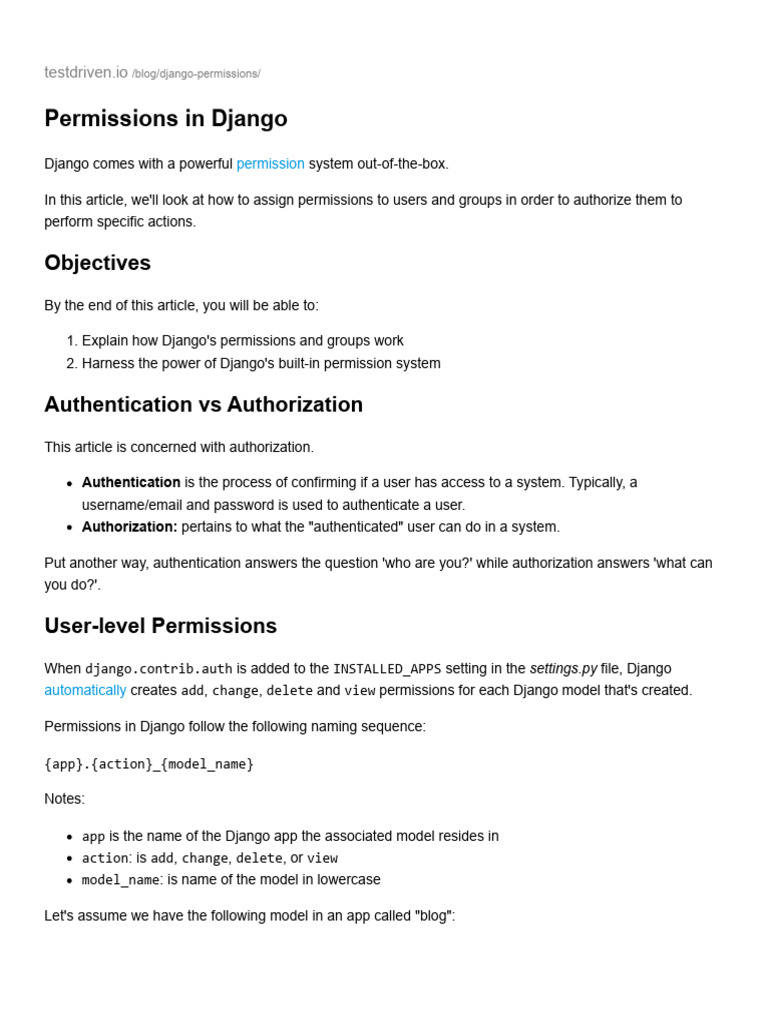 Permissions in Django | PDF | User (Computing) | Computer Science