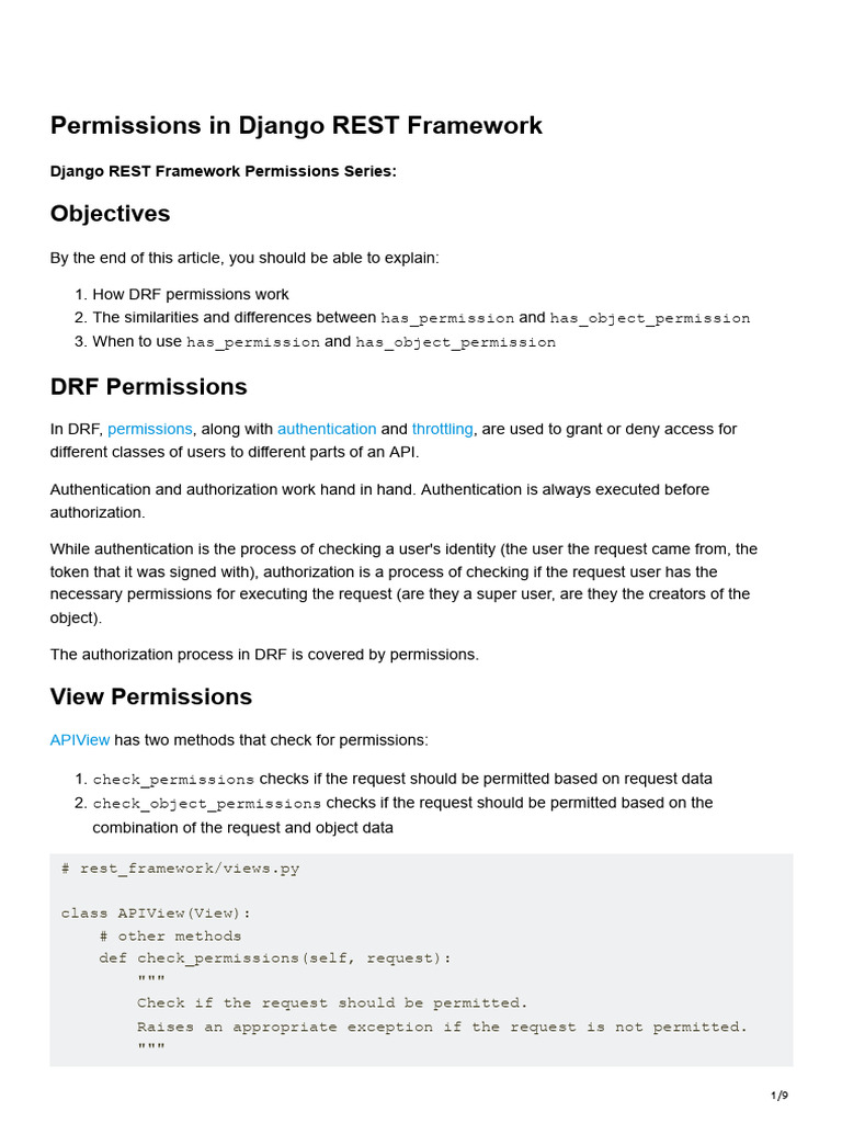 Permissions in Django REST Framework | PDF | Authentication | Information Technology