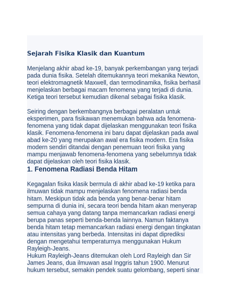 Sejarah Fisika Klasik Dan Kuantum | PDF | Filsafat | Sains & Matematika