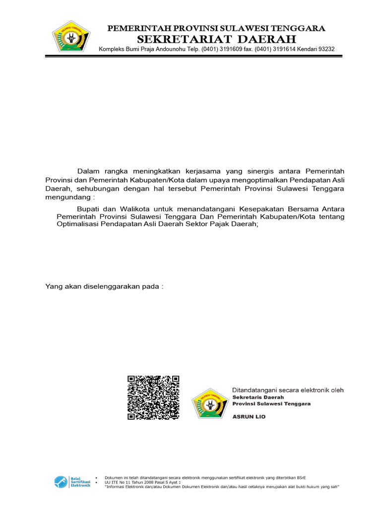 Undangan Penandatanganan PKS Pajak Daerah | PDF