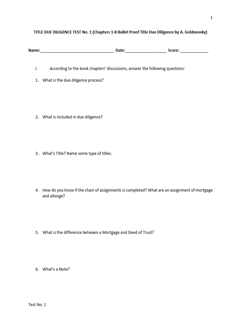 Due Diligence Exam for Investors | PDF