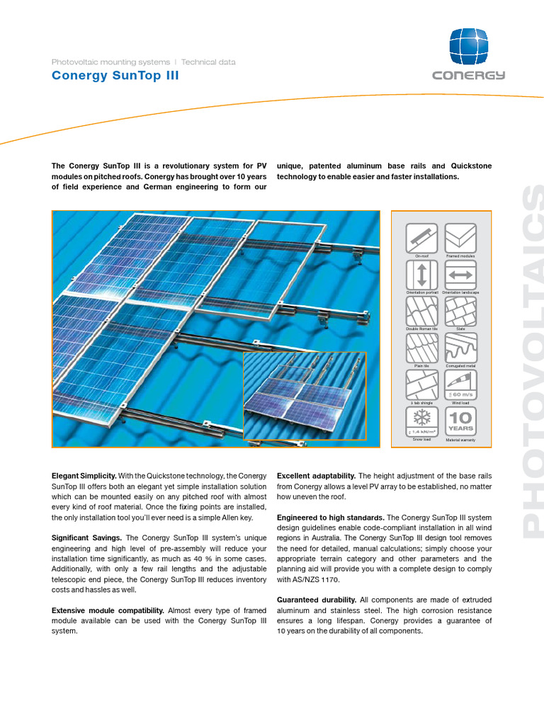 Conergy SUNTOPIII - Datasheet | PDF | Photovoltaics | Forms Of Energy