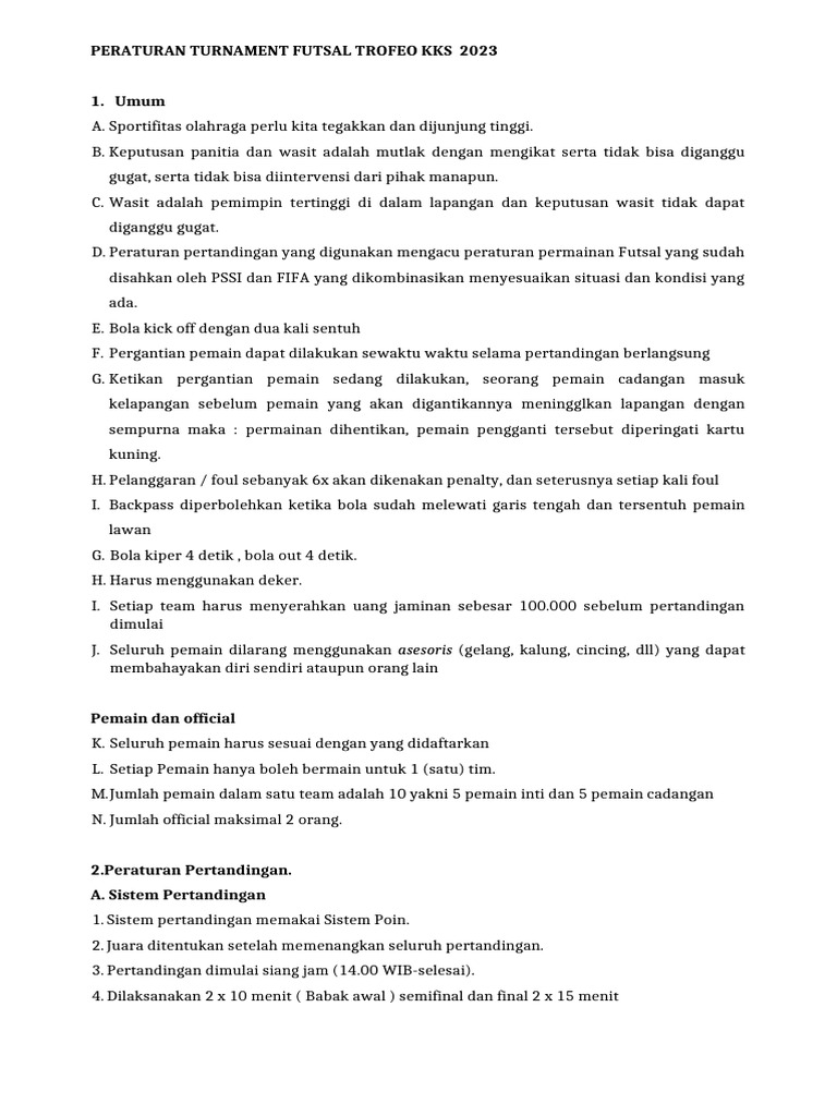 Peraturan Trofeo KKS 2023 | PDF