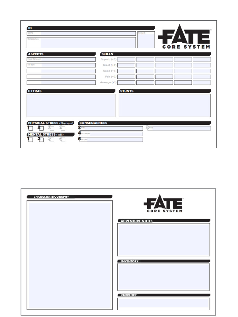 Fate Core Character Sheet - Form Fill | PDF