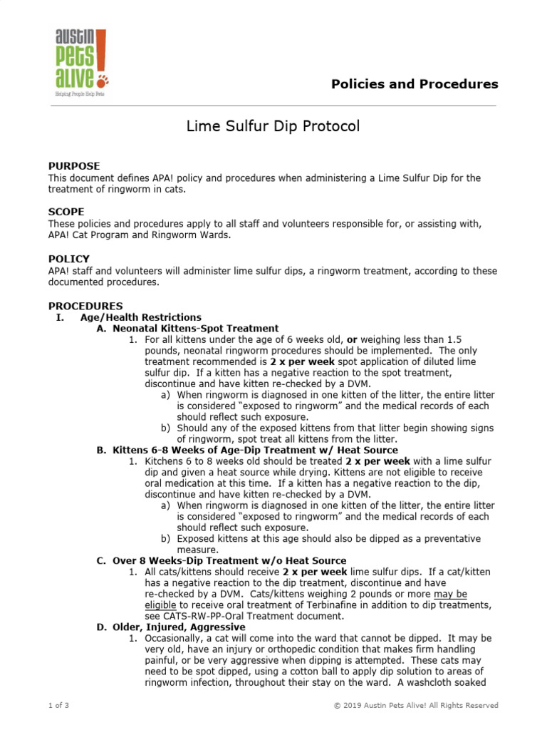 Austin Pets Alive Ringworm Dip Instructions 52F6 | PDF | Cats | Medical ...
