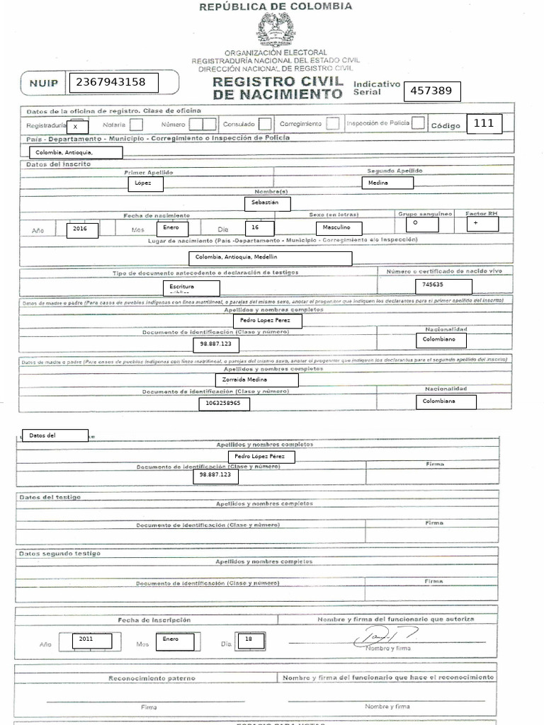 Registro Civil de Nacimiento Final | PDF