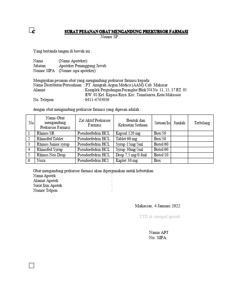 Contoh SP Psikotropika Prekursor AAM MKS | PDF