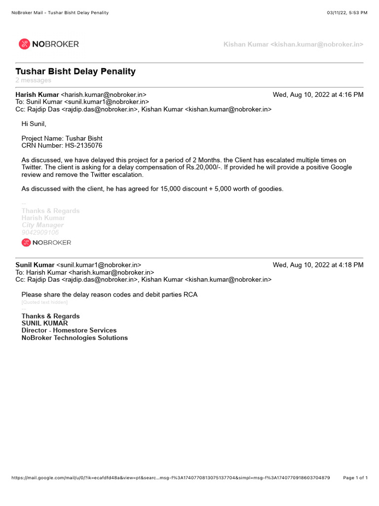 Tushar Bisht Project Delay Penalty | PDF
