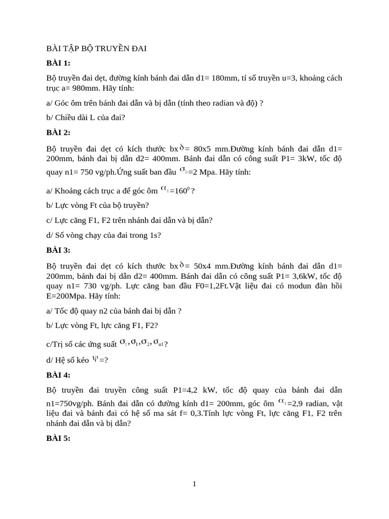 Bài Tập Bộ Truyền Đai-ntt | PDF