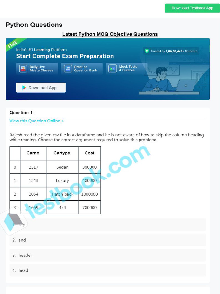 MCQ On Python 5eea6a1139140f30f369ebae | PDF