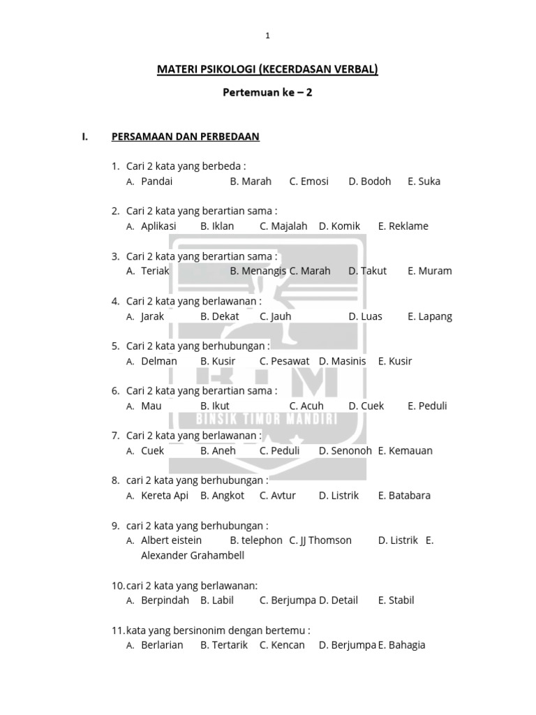 Tryout Psiko (Kecerdasan Verbal) | PDF