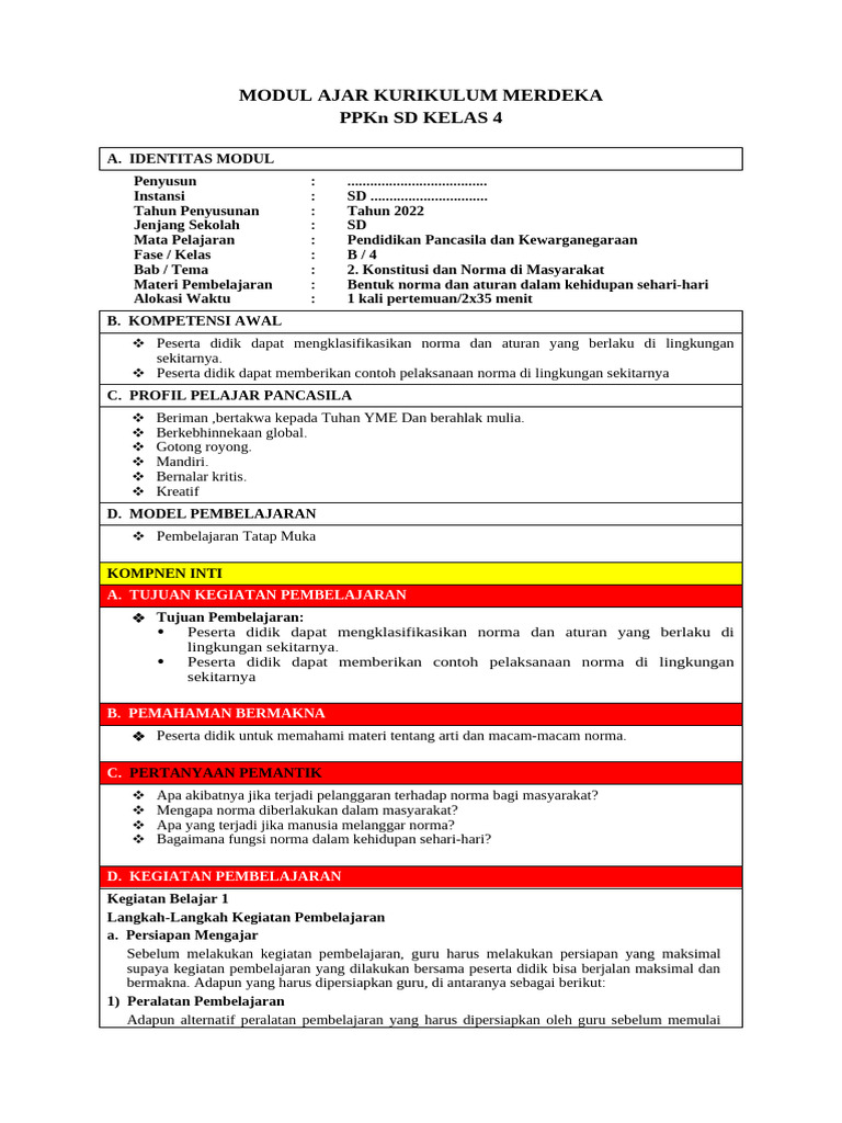 Modul Ajar PPKN Bab 2 Kls 4 PPG | PDF | Karier & Perkembangan | Ilmu Sosial
