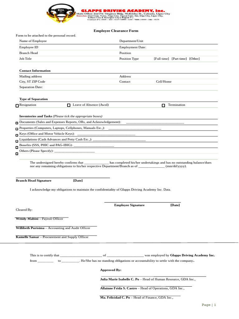 Employee Clearance Form | PDF | Employment | Business