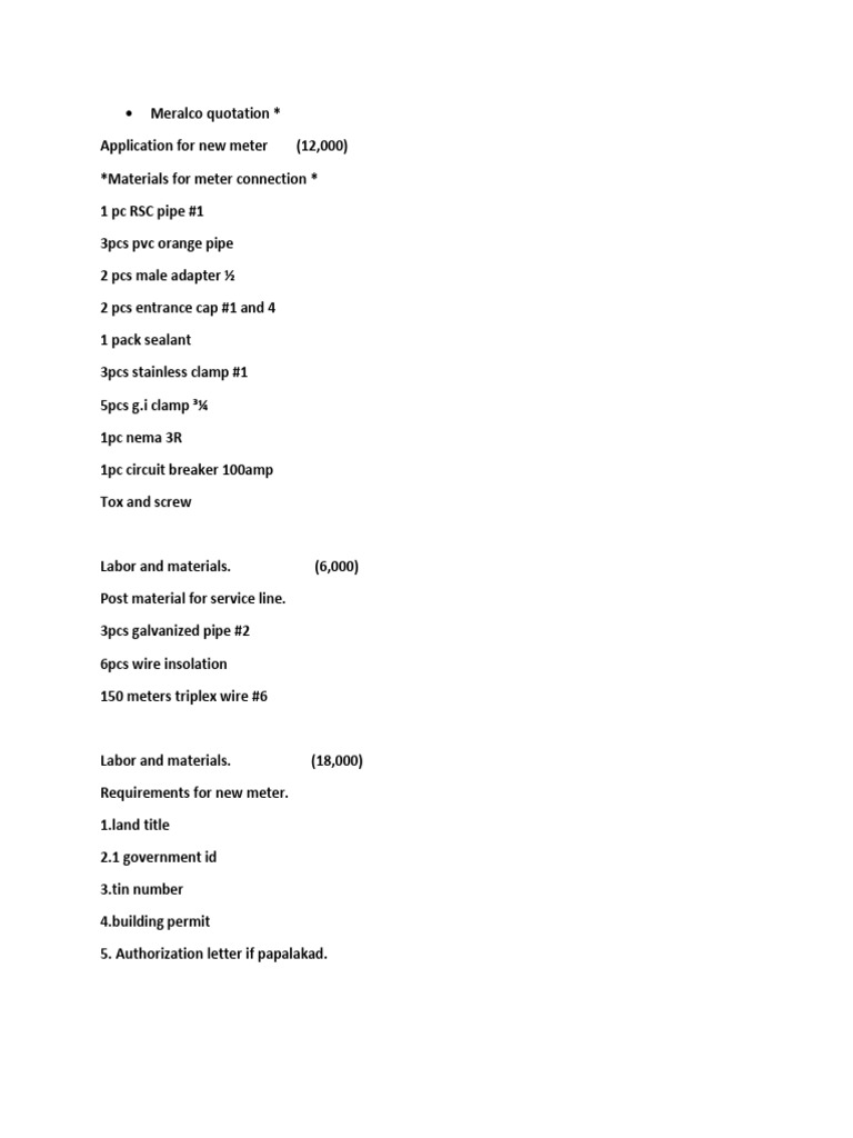 Meralco Quotation | PDF